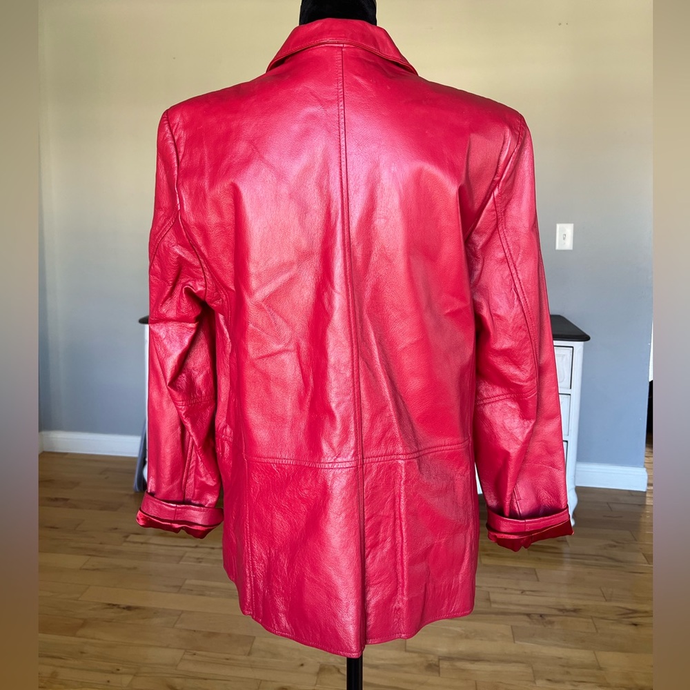 Vintage Cherry Red Real Leather Jacket| Sz Medium| Lo… - Gem